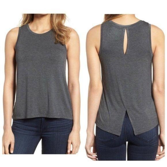 Halogen | Tops | Halogen Gray Keyhole Crewneck Vented Back Tank Top ...